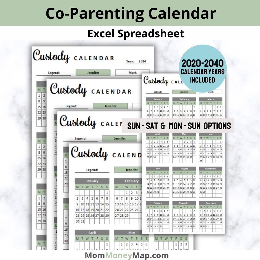 Co-parenting Calendar Excel Spreadsheet, Co Parenting Calendar, Child ...