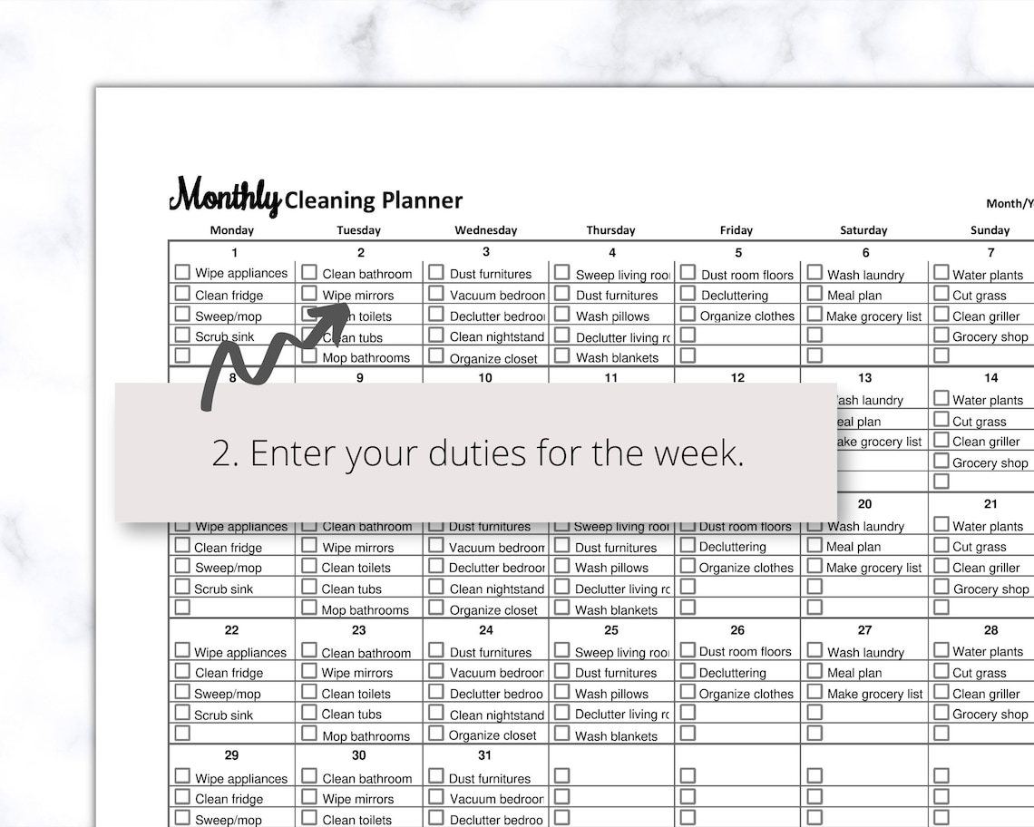 Monthly Cleaning Printable PDF, Monthly Deep Cleaning Checklist ...
