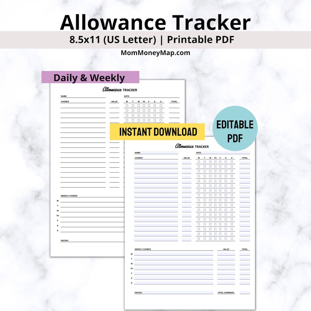 Weekly Allowance Tracker Printable PDF, Allowance Tracker for Kids ...
