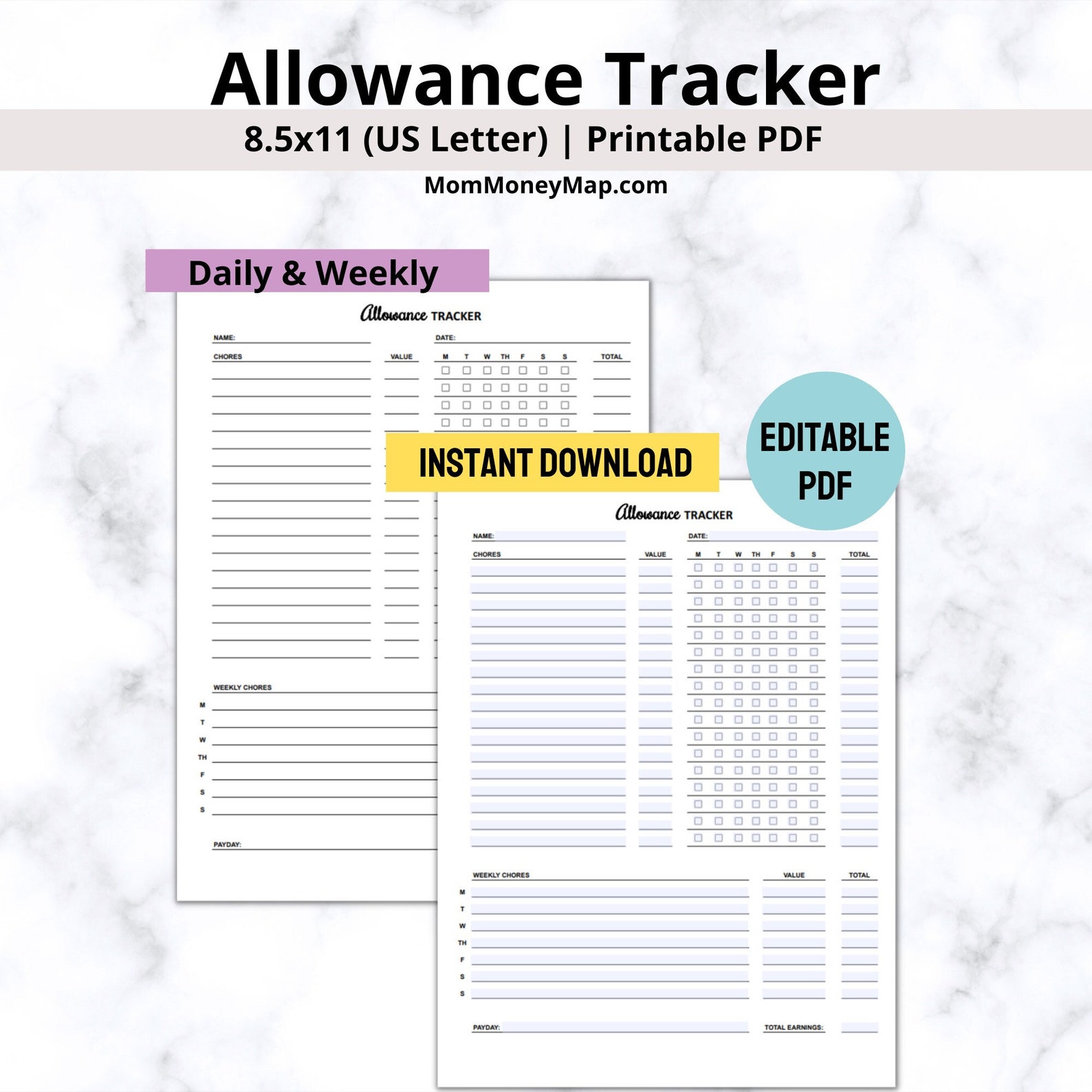 Weekly Allowance Tracker Printable PDF, Allowance Tracker for Kids ...