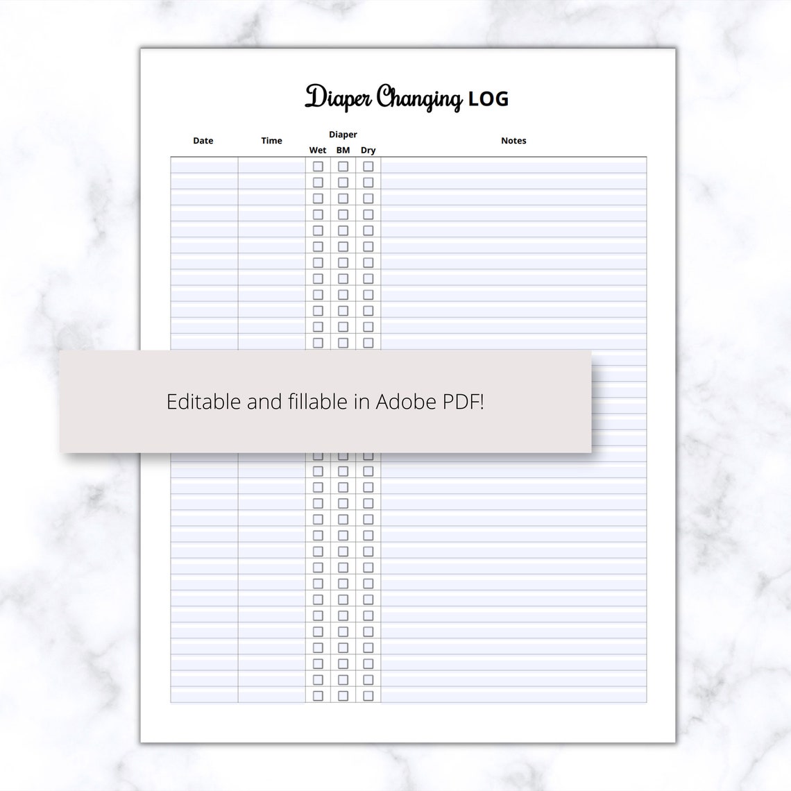 Diaper Changing Printable PDF, Newborn Diaper Changing Tracking, Simple ...