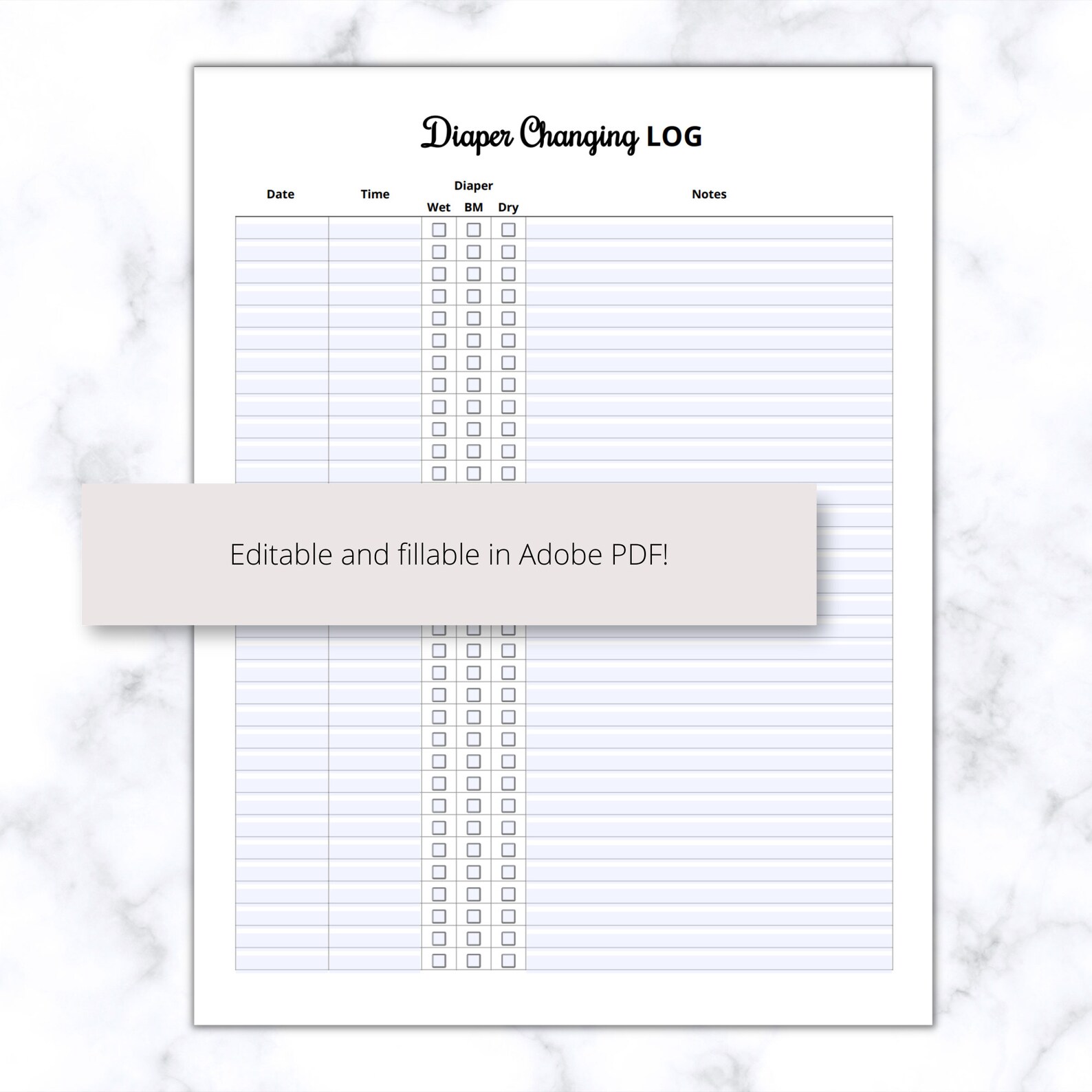 Diaper Changing Printable PDF, Newborn Diaper Changing Tracking, Simple ...