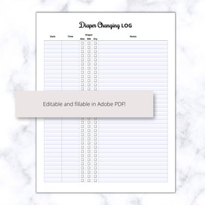 Diaper Changing Printable PDF, Newborn Diaper Changing Tracking, Simple ...