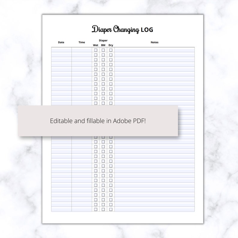 Diaper Changing Printable PDF, Newborn Diaper Changing Tracking, Simple ...