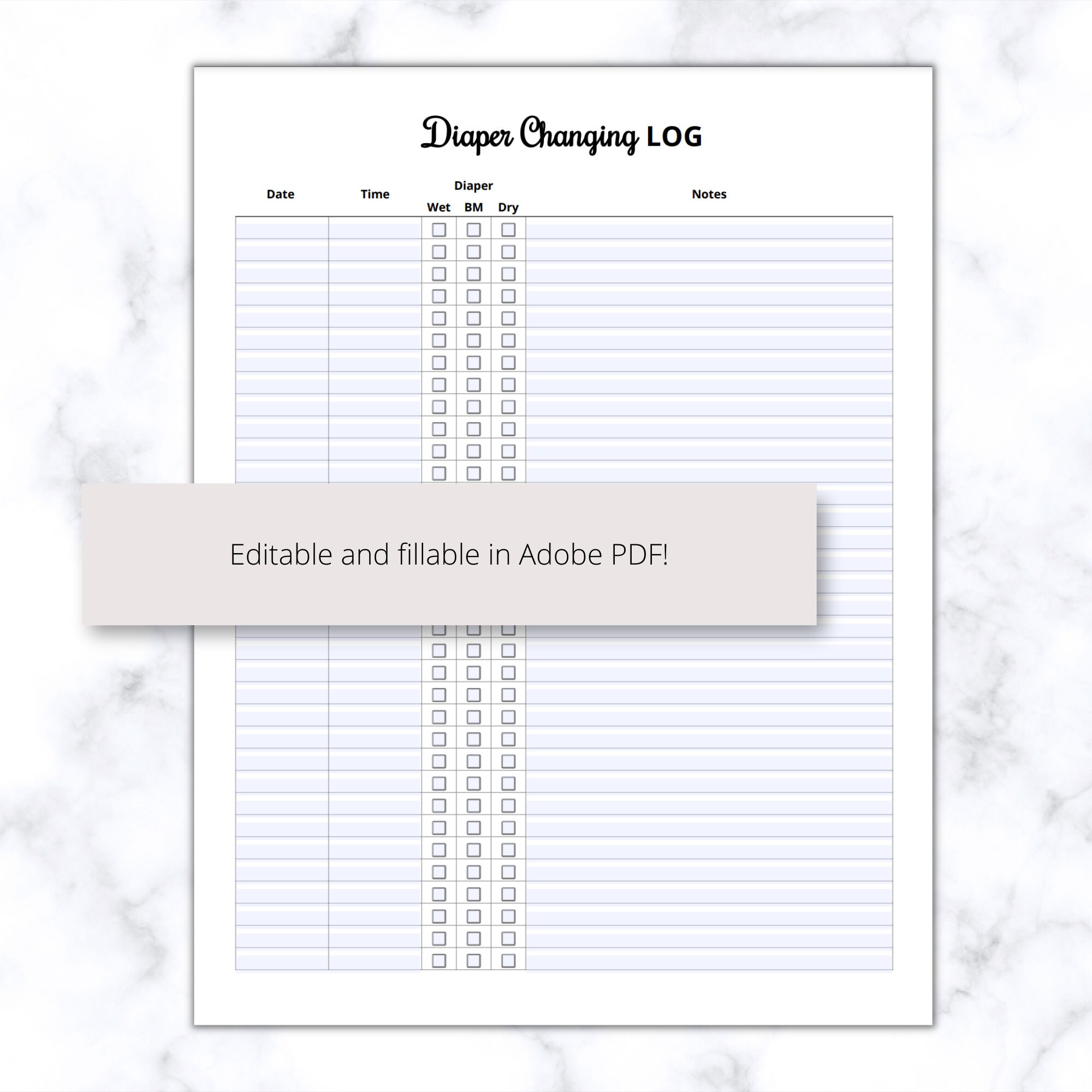 Diaper Changing Printable PDF, Newborn Diaper Changing Tracking, Simple ...
