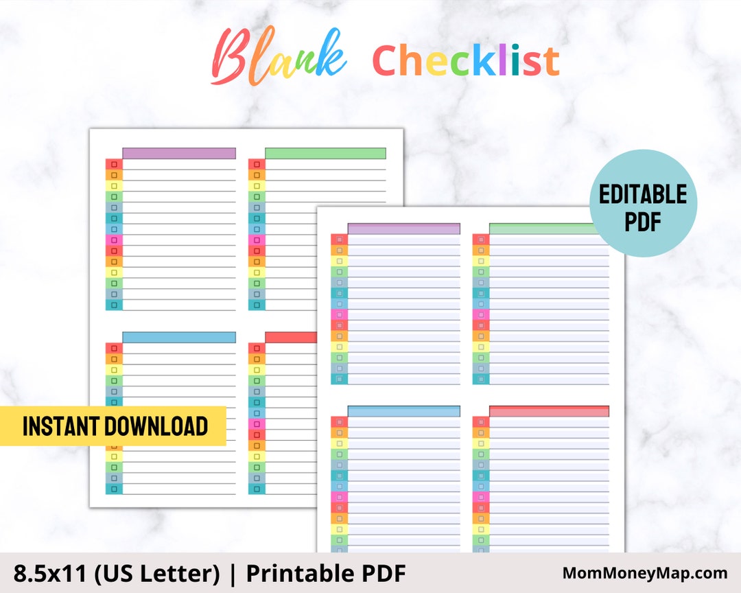 Multi-color Blank Checklist Printable PDF Blank to Do List - Etsy