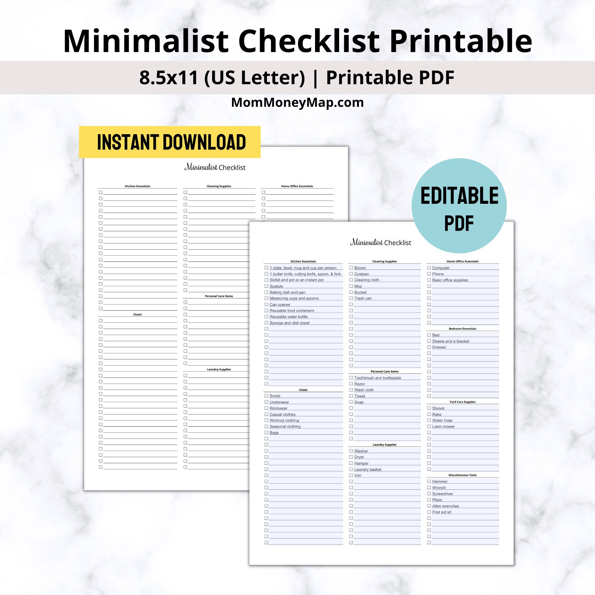 Minimalist Checklist Printable PDF, Minimalist Decluttering Checklist ...