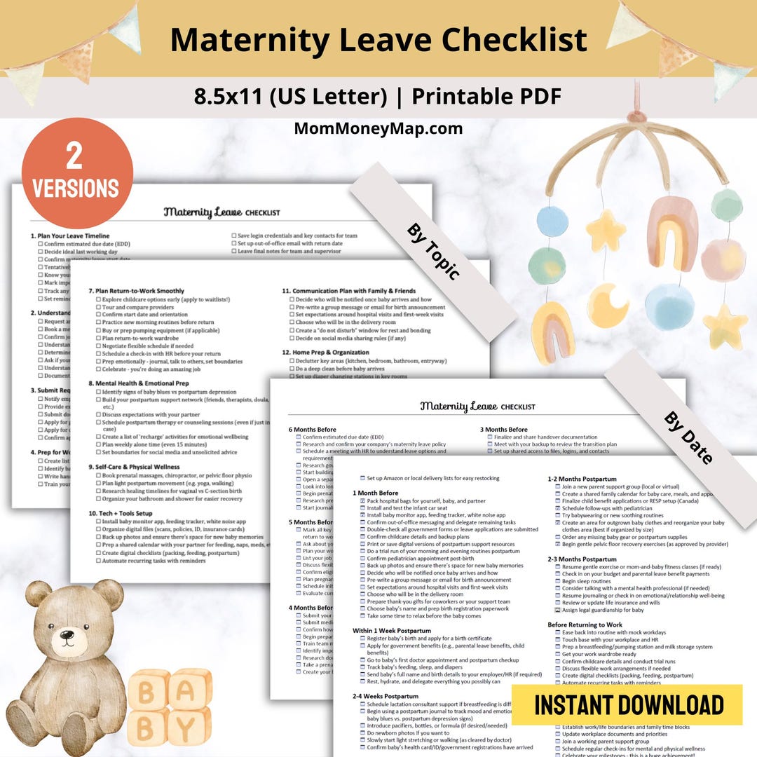 Maternity Leave Checklist Printable PDF, Maternity Leave Preparation to ...