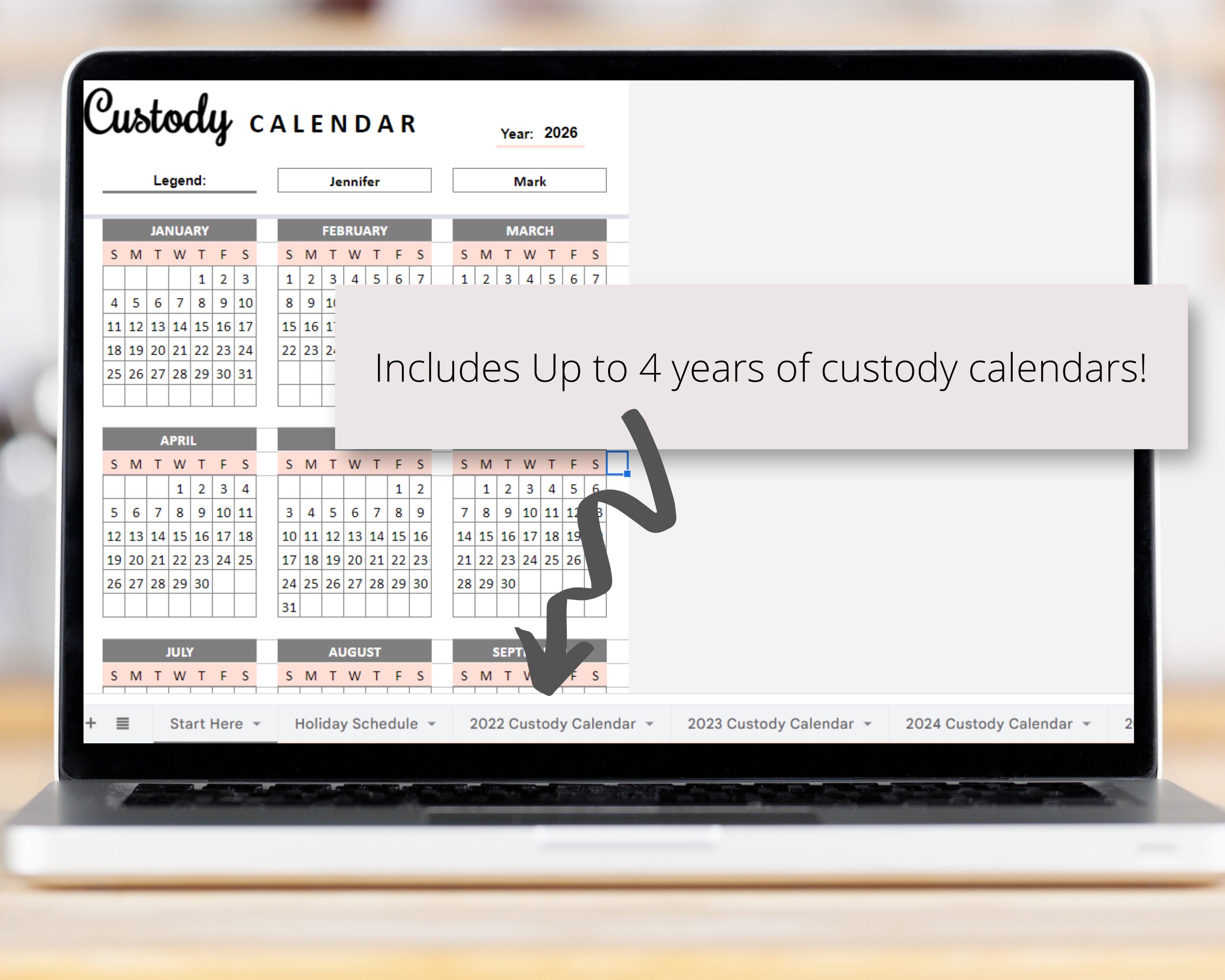 Co-parenting Calendar Google Sheets Spreadsheet Co Parenting - Etsy