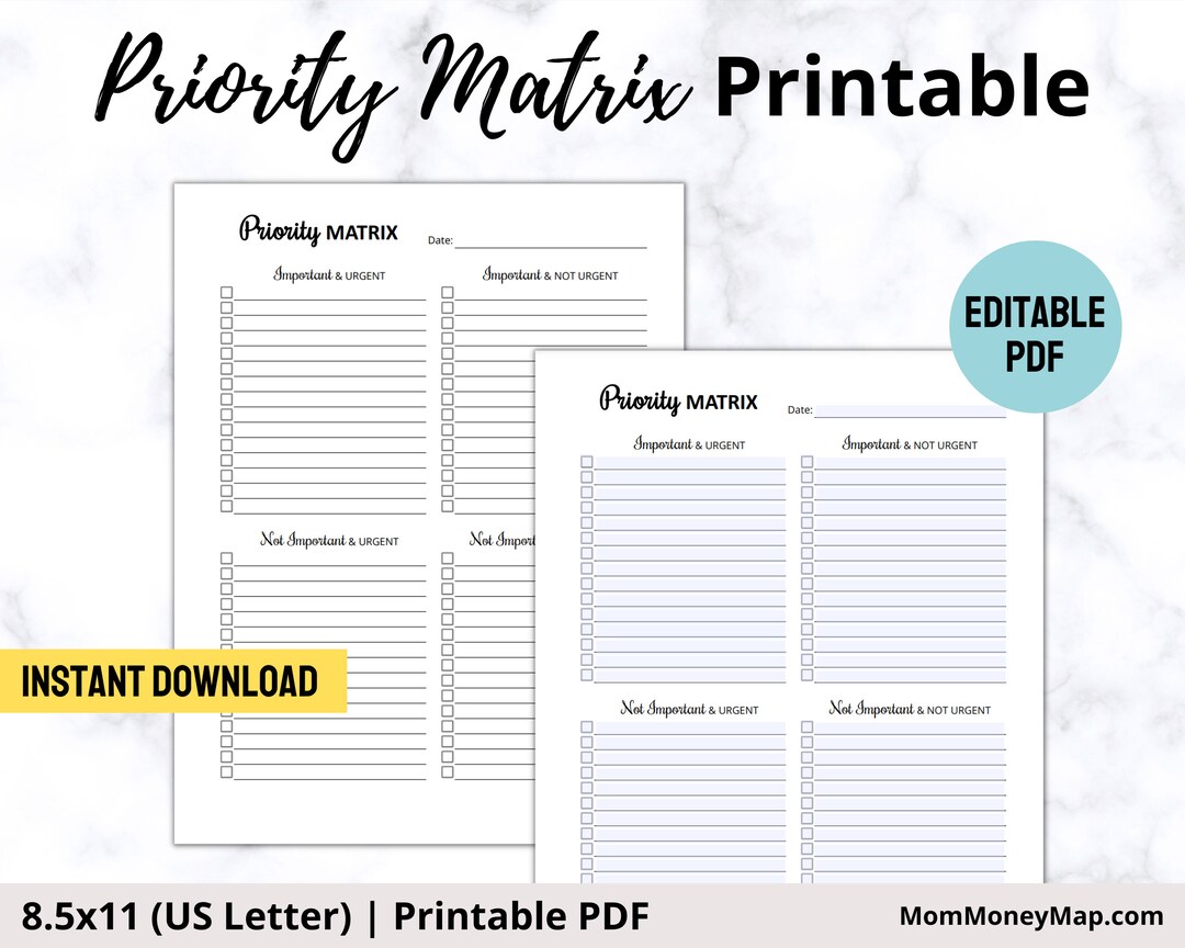 Priority Matrix Printable PDF Eisenhower Matrix PDF Template - Etsy