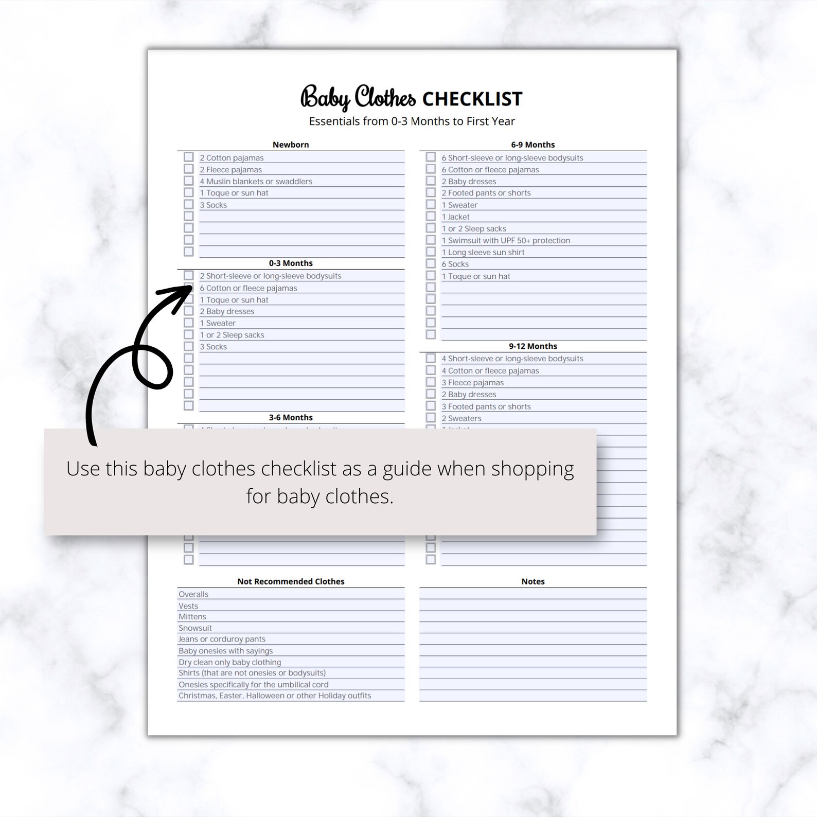Baby Clothes Checklist Printable PDF, Preparing for Baby Clothes ...