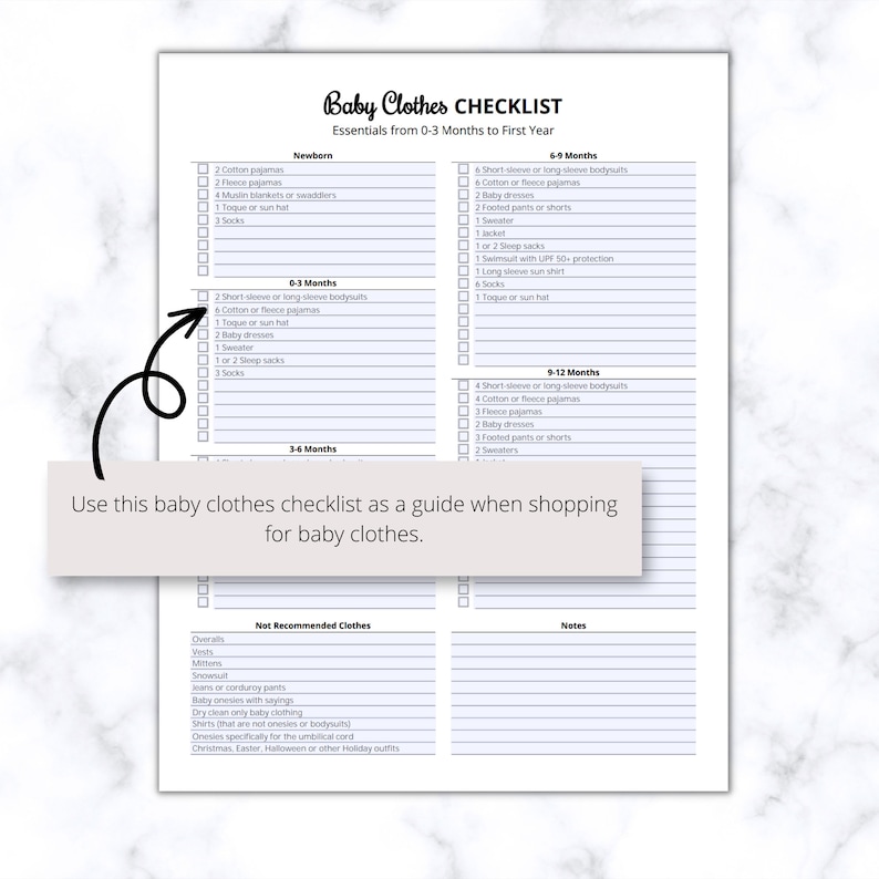 Baby Clothes Checklist Printable PDF, Preparing for Baby Clothes ...