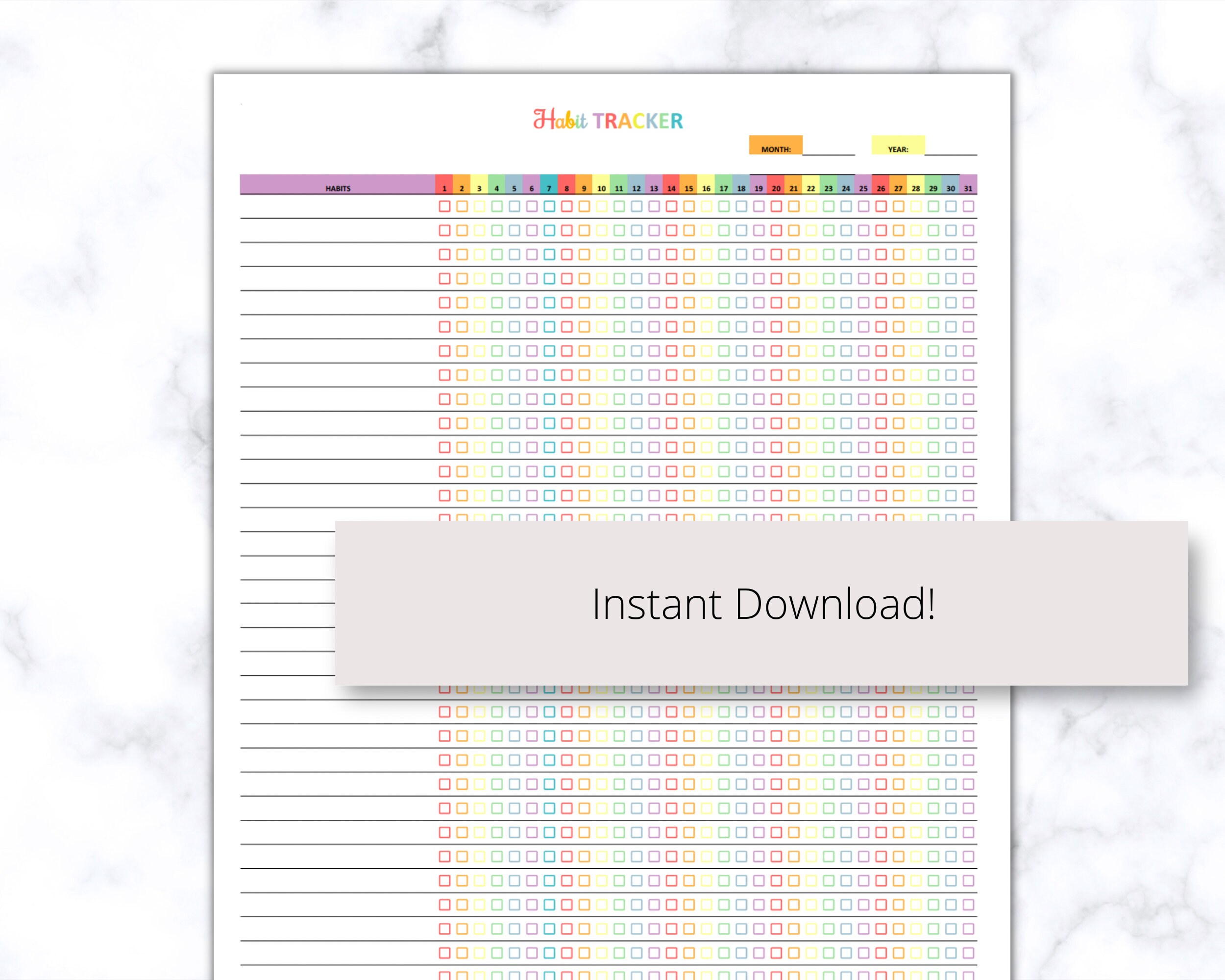 Multi-color Habit Tracker Printable PDF, Editable Habit List, Habit ...
