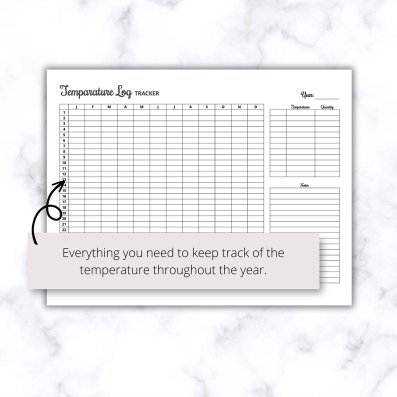 Temperature Log Printable PDF, Temperature Tracker Printable, Editable ...