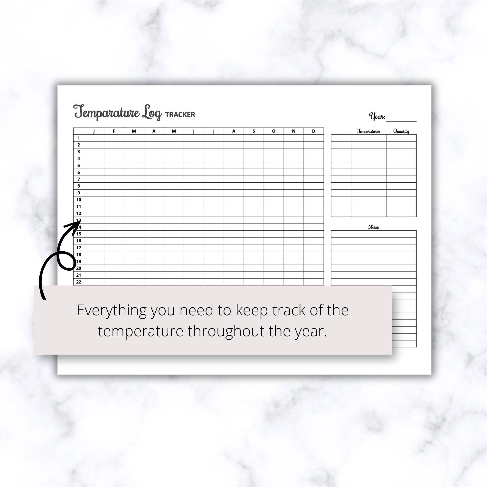 Temperature Log Printable PDF, Temperature Tracker Printable, Editable ...
