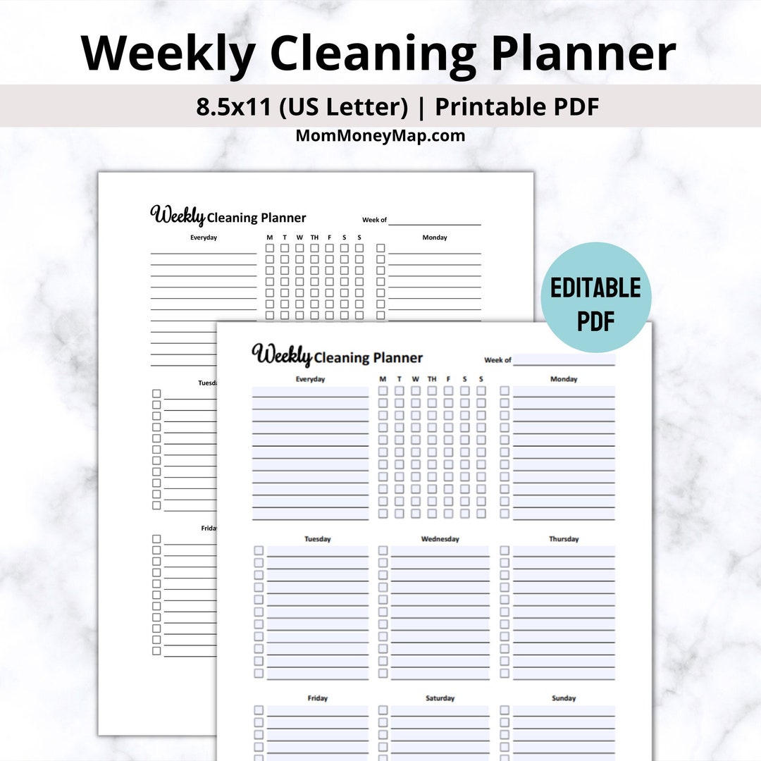 Weekly Cleaning Printable PDF, House Cleaning Schedule for Family ...