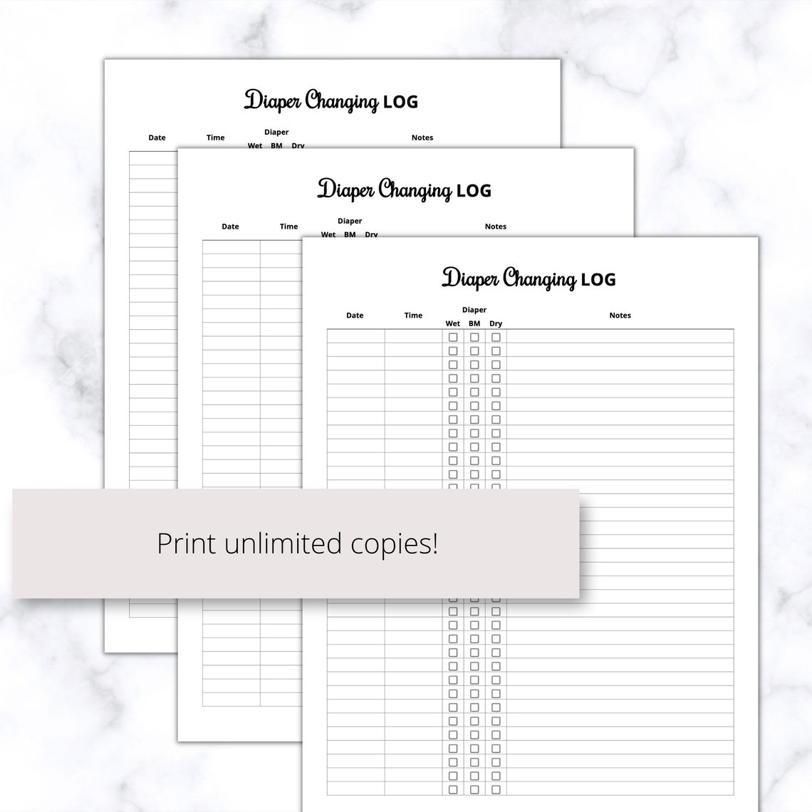 Diaper Changing Printable PDF, Newborn Diaper Changing Tracking, Simple ...