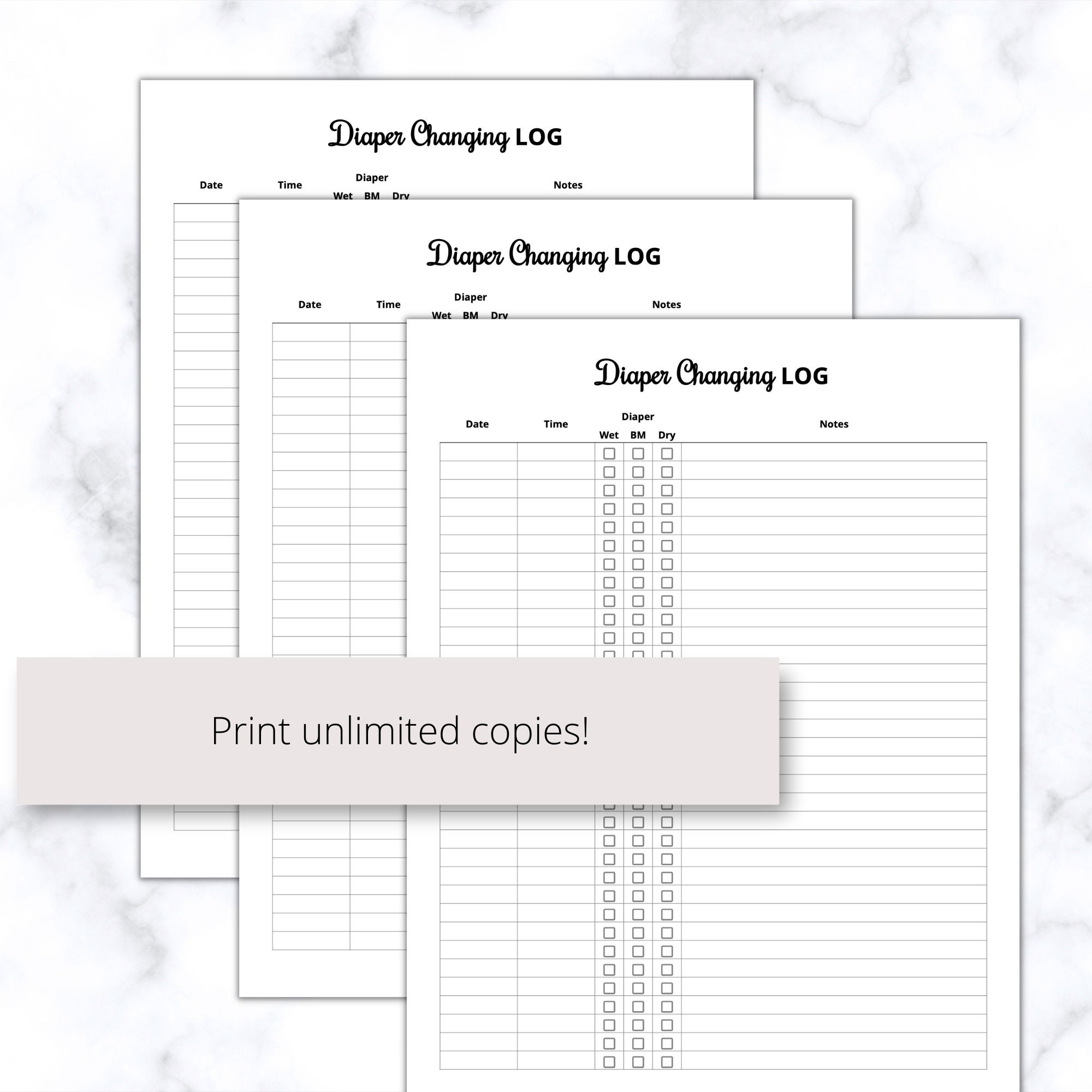 Diaper Changing Printable PDF, Newborn Diaper Changing Tracking, Simple ...