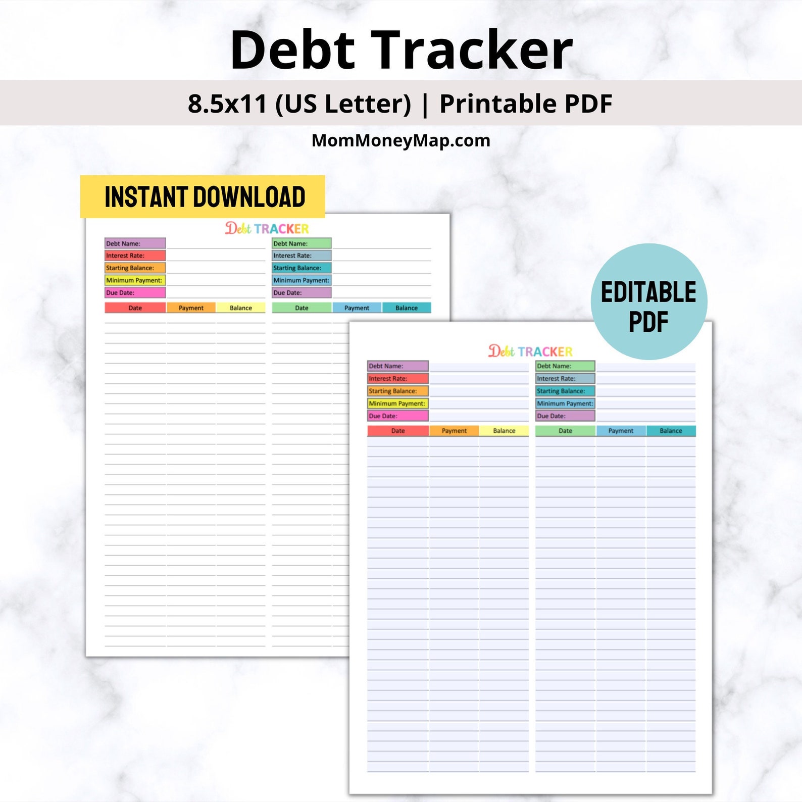 Multi-color Debt Tracker Printable PDF, Debt Payoff Tracker, Debt ...