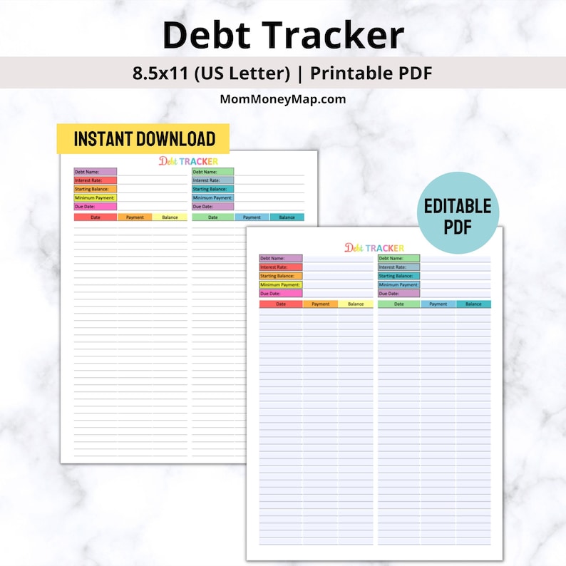 Multi-color Debt Tracker Printable PDF, Debt Payoff Tracker, Debt ...