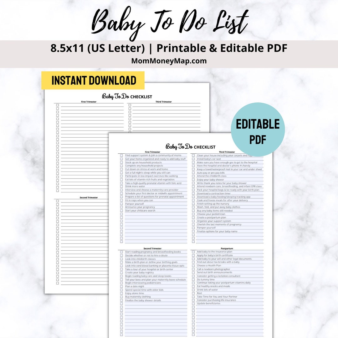 Baby to Do List Printable PDF List of Things to Do Before - Etsy