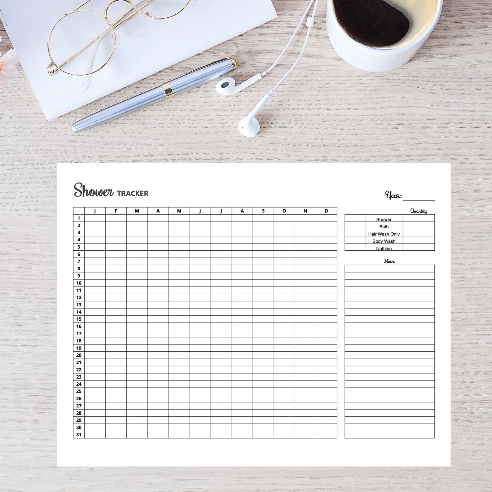 Shower Tracker Printable PDF, Bath Tracker, Shower Log Template, Hair ...