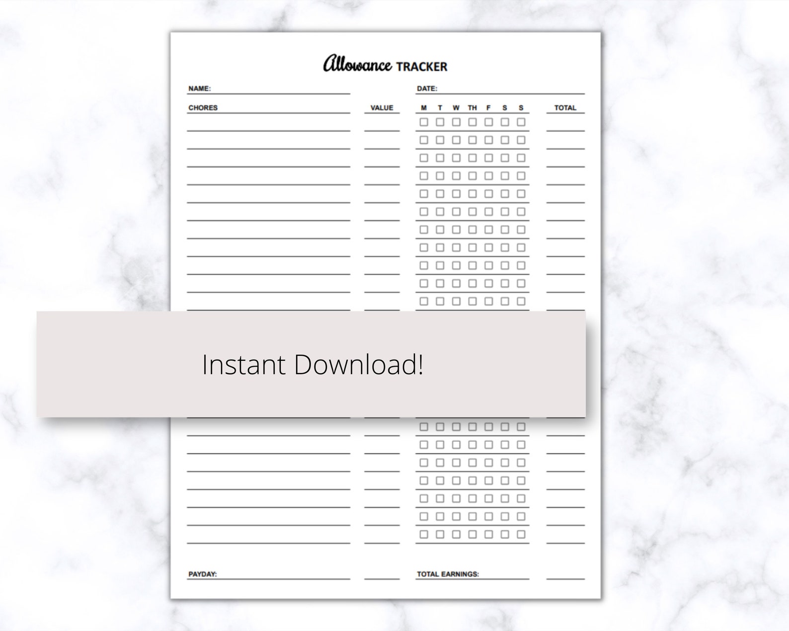 Daily Allowance Tracker Printable PDF, Allowance Tracker for Kids ...