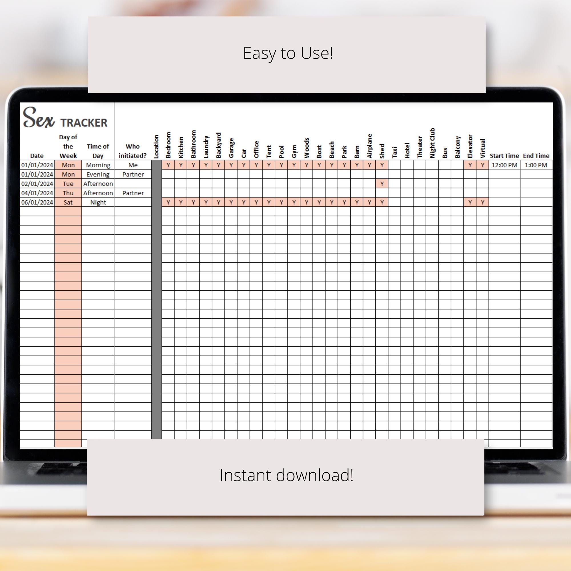 Sex Tracker Excel Spreadsheet Template Track Sex Safe Sex Tracker Sexual Activity Tracker