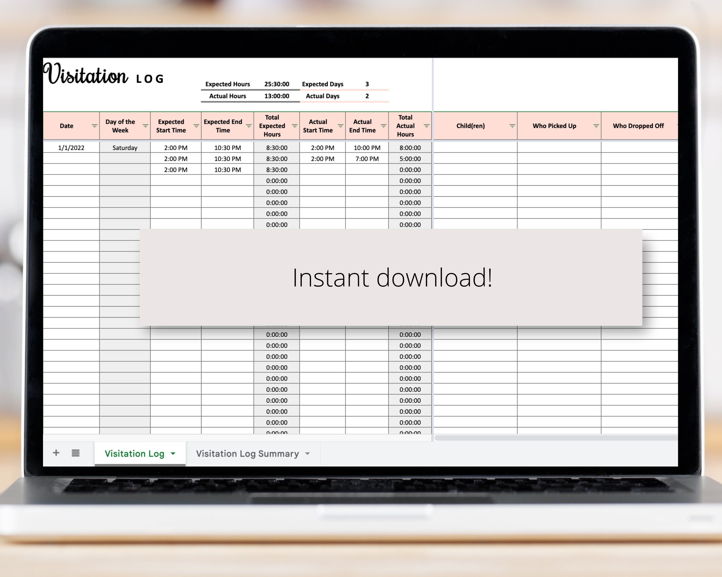 Child Custody Visitation Log Google Sheets Spreadsheet - Etsy