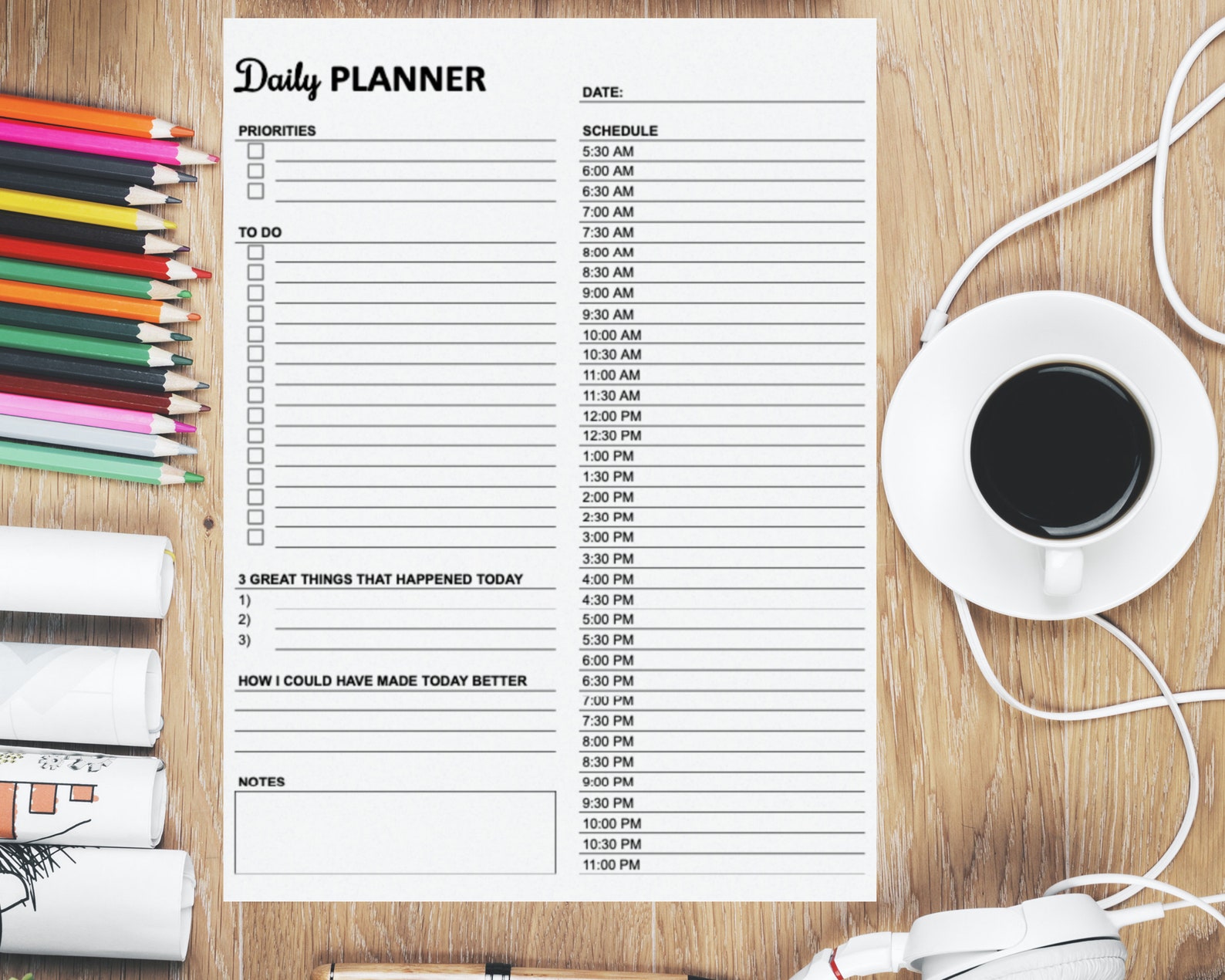 Editable Daily Planner Printable PDF, Daily Organizer, Productivity ...