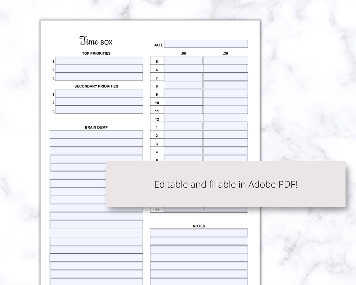Time Box Planner Printable PDF, Daily Time Planner, Time Management ...