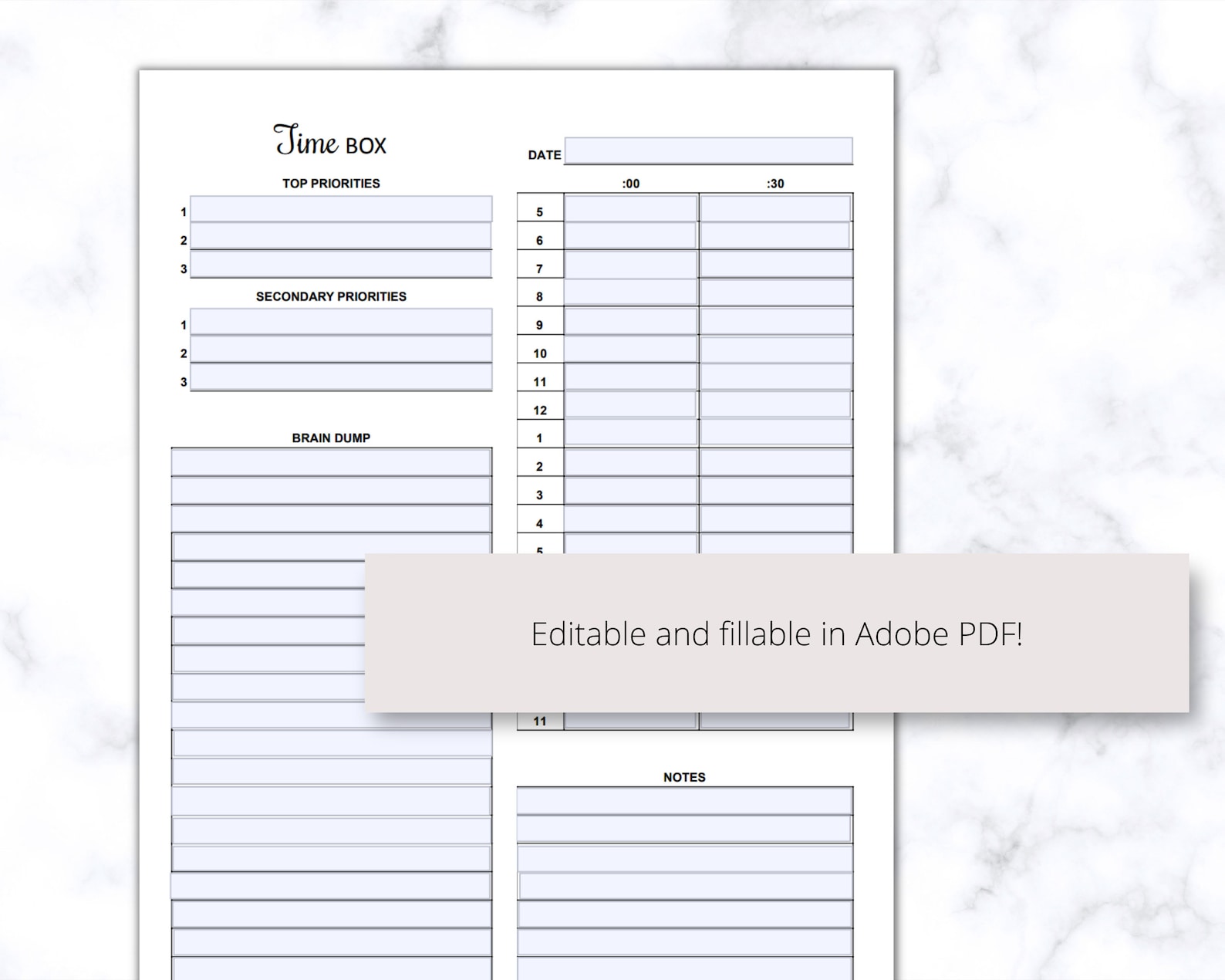 Time Box Planner Printable PDF, Daily Time Planner, Time Management ...