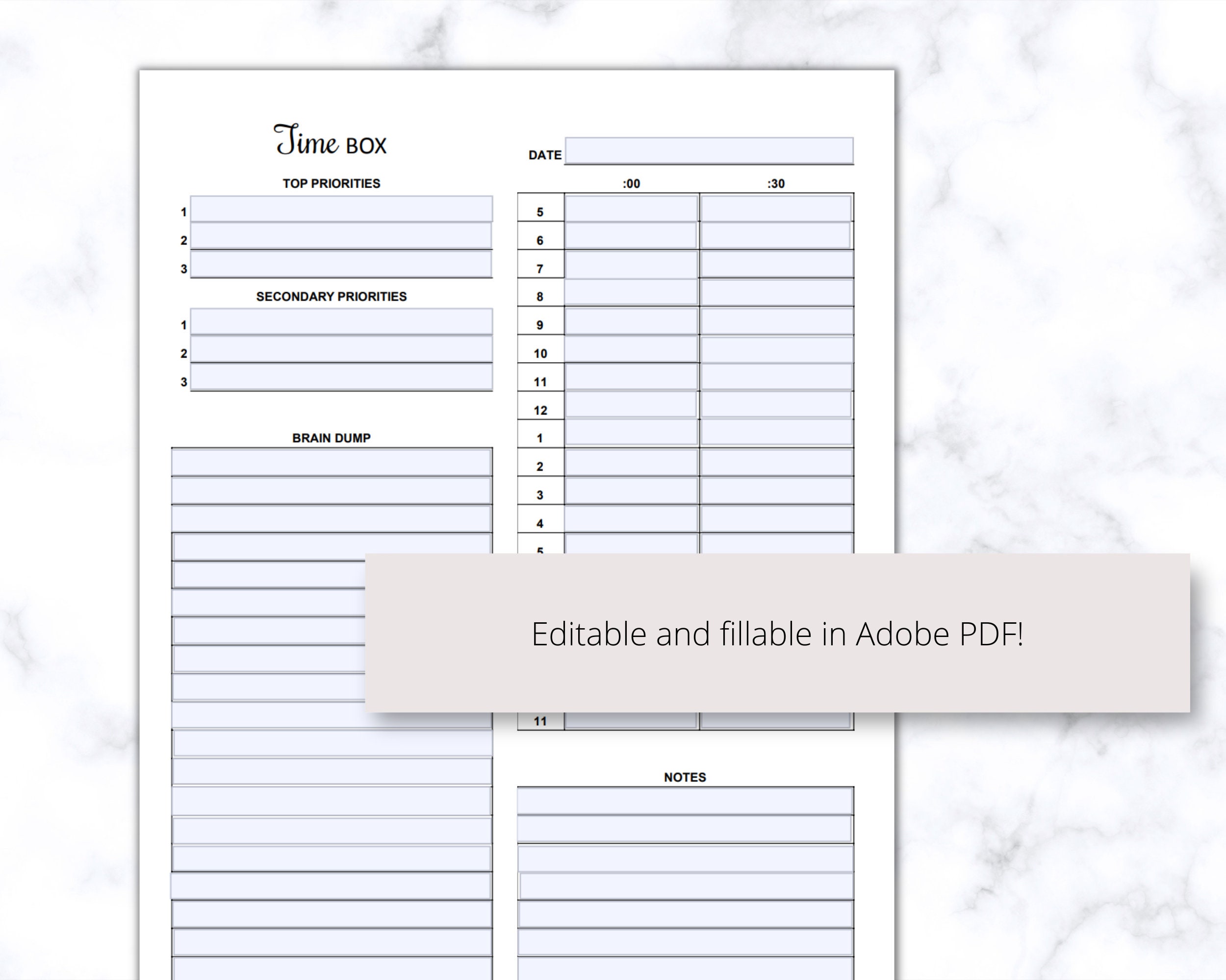 Time Box Planner Printable PDF, Daily Time Planner, Time Management ...