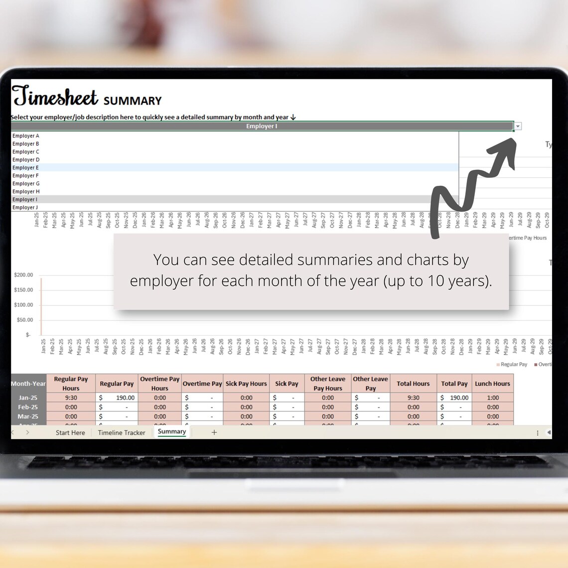 Timesheet Tracker Excel Spreadsheet With Monthly and Annual Summaries ...