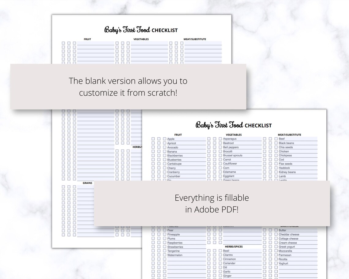 Baby's First Foods Checklist Printable PDF, Baby Food Tracker, Baby ...