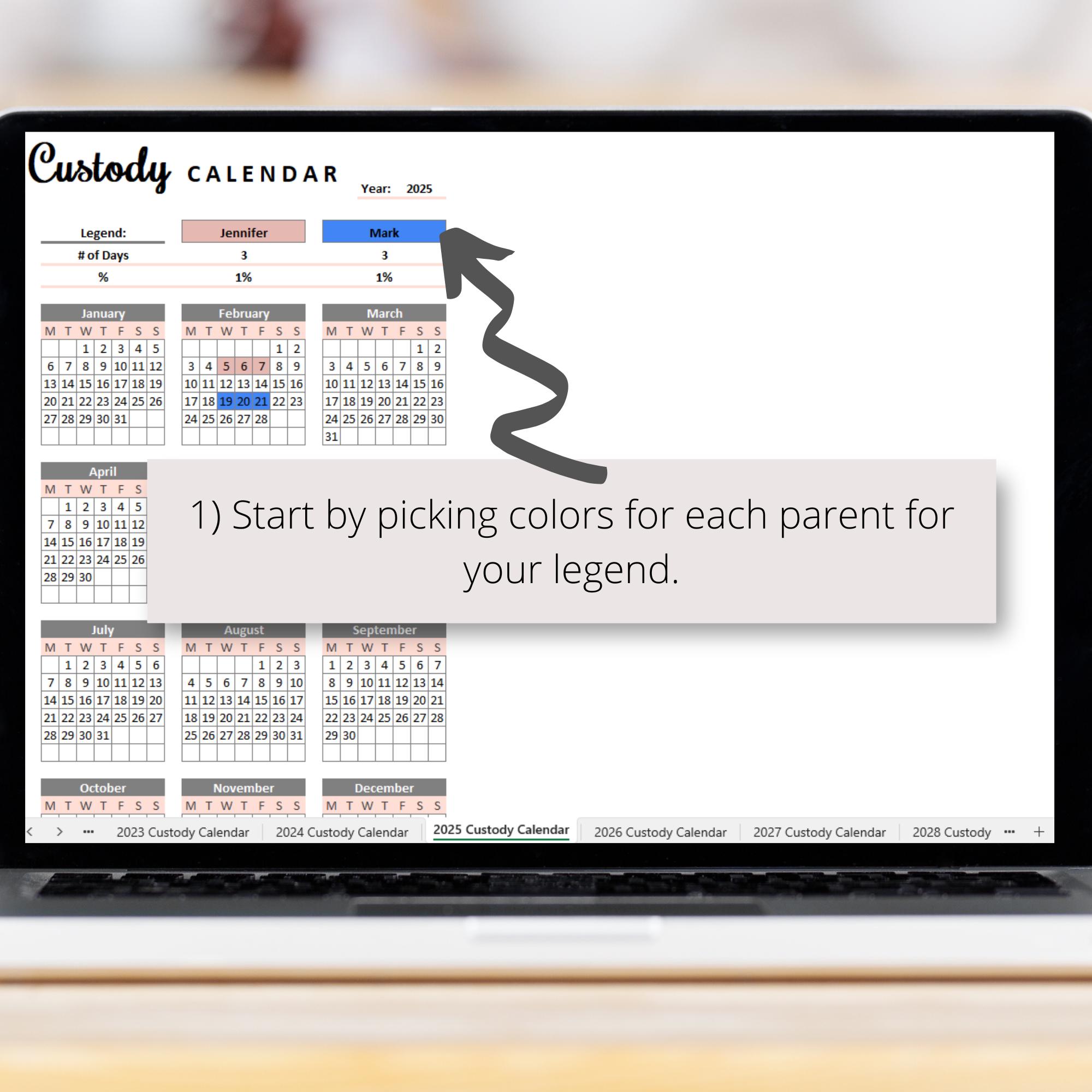 Co-parenting Calendar Excel Spreadsheet, Child Calendar, Custody ...