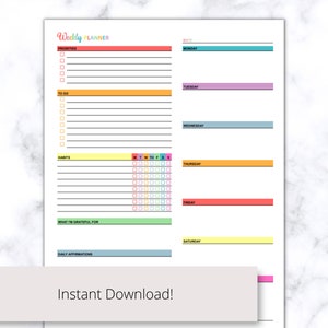 Multi-color Weekly Planner Printable PDF, Week Organizer, Productivity ...