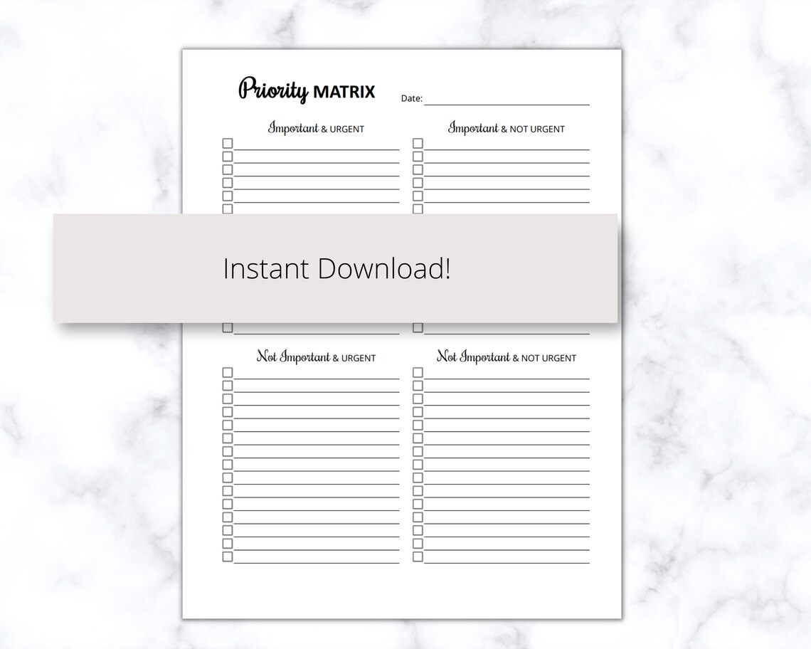 Priority Matrix Printable PDF, Eisenhower Matrix PDF Template, Priority ...