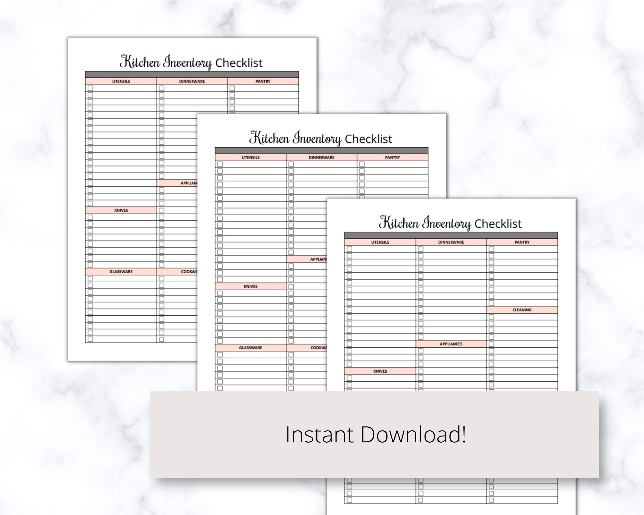 Kitchen Inventory Checklist Printable PDF, Declutter and Organize ...