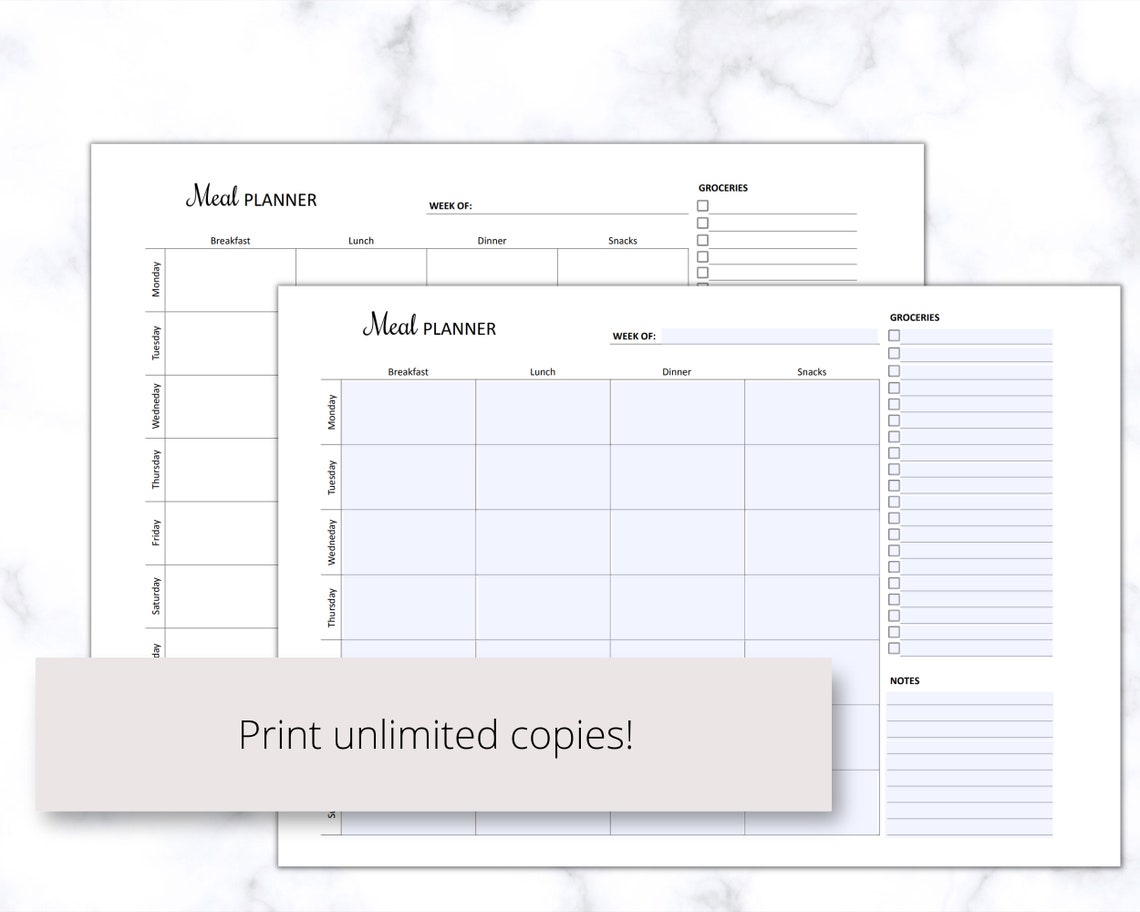 Meal Planner Printable PDF Weekly Meal Planner Menu Planner - Etsy