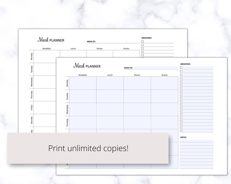 Meal Planner Printable PDF Weekly Meal Planner Menu Planner - Etsy