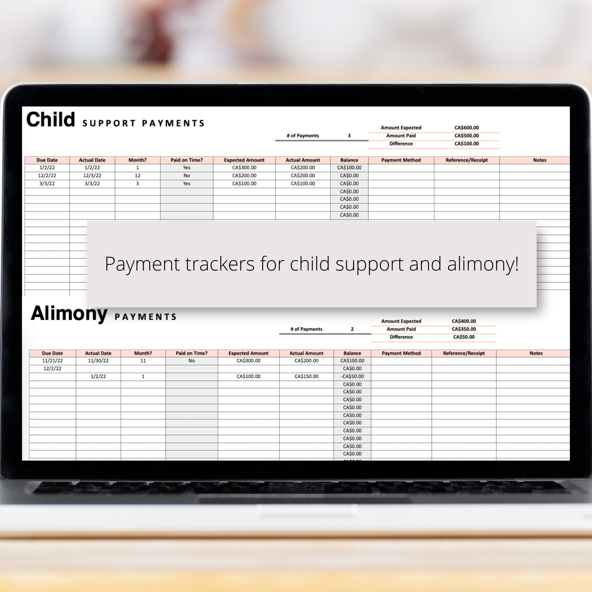 Child Support Tracker Apple Numbers, Child Custody Planner, Child ...