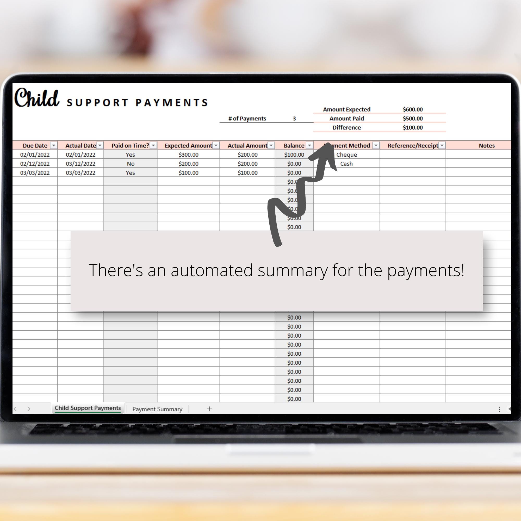Child Support Payment Tracker Excel Spreadsheet, Child Expense ...