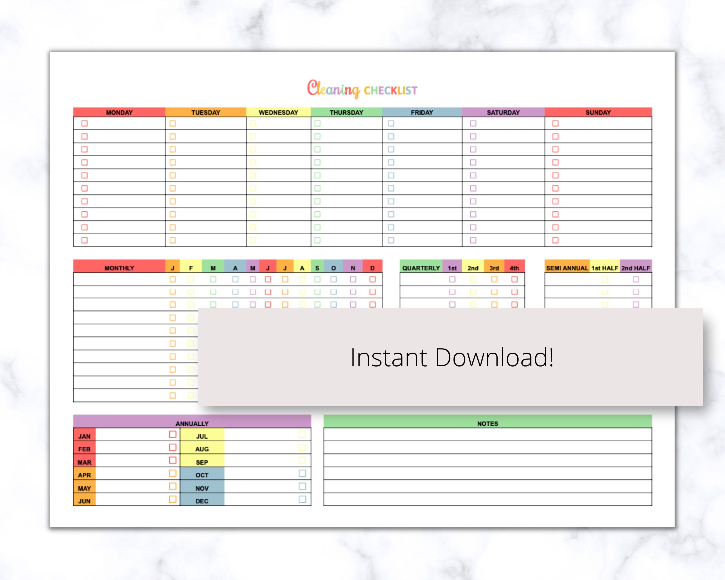 Multi-color Cleaning Checklist Printable PDF, Housekeeping Checklist ...