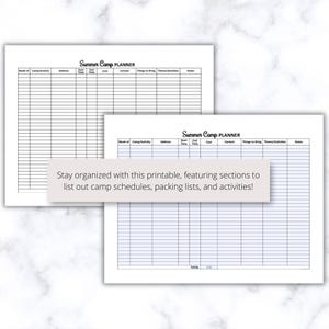 Summer Camp Planner Printable PDF, Summer Camp Organizer, Camp ...