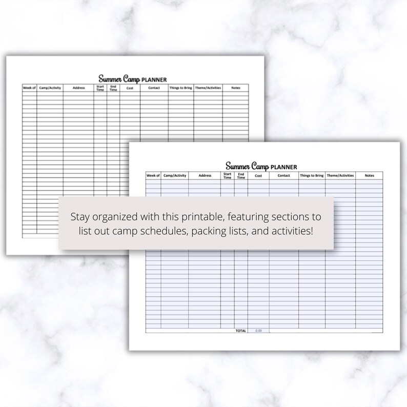 Summer Camp Planner Printable PDF, Summer Camp Organizer, Camp ...