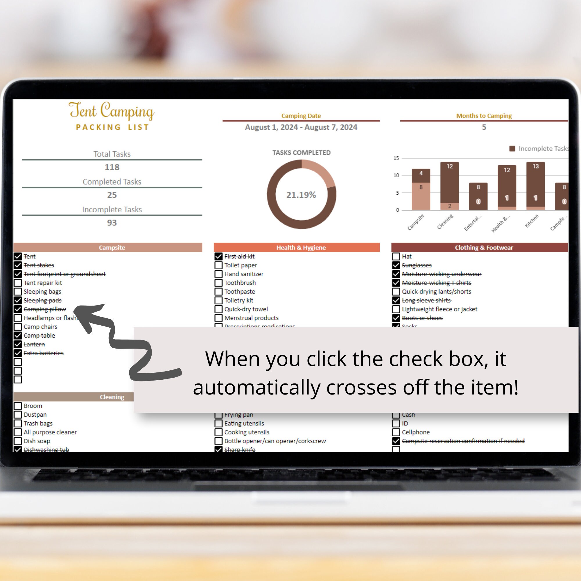 Tent Camping Checklist Google Sheets Spreadsheet, Camping Packing List ...