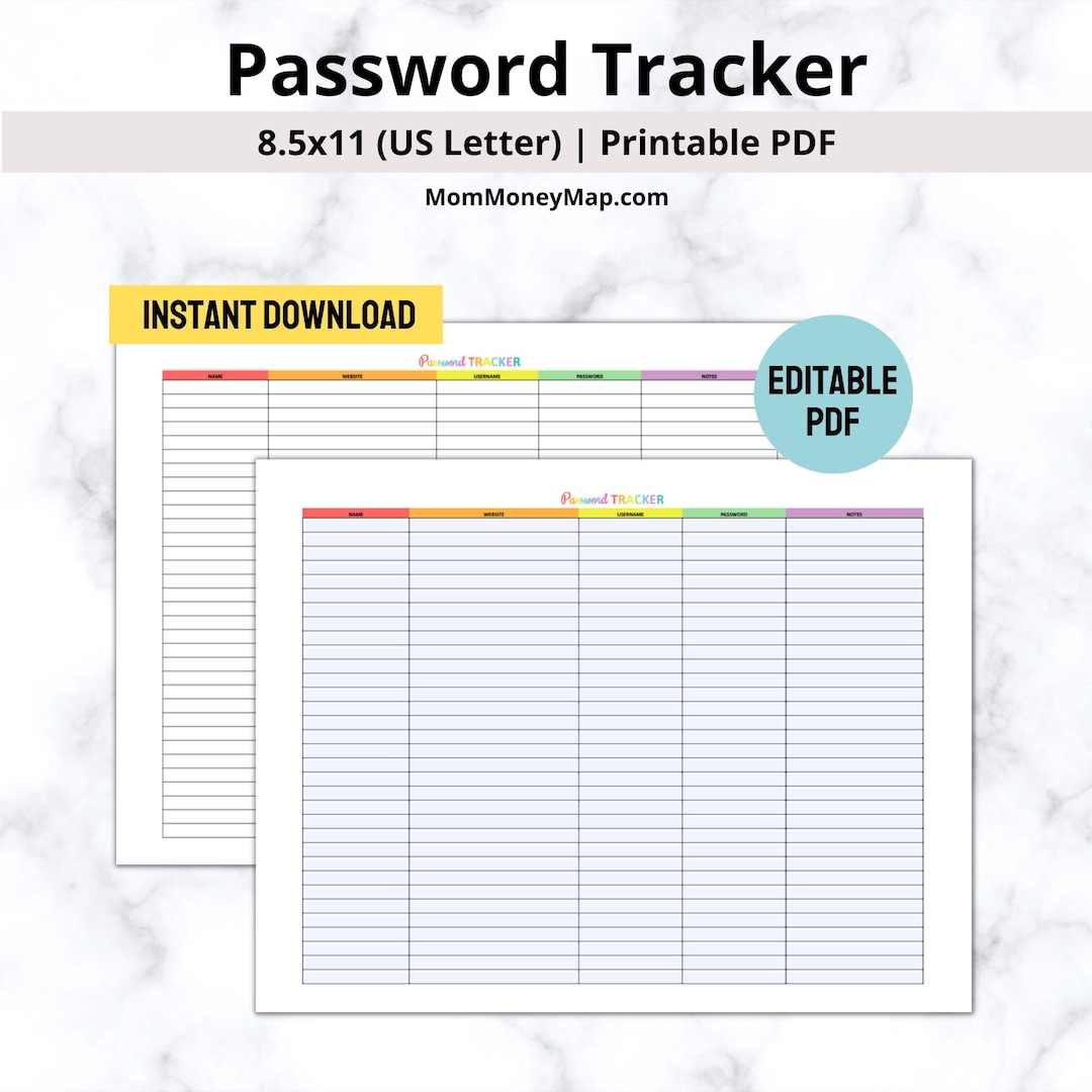 Multi-color Password Tracker Printable PDF, Account Tracker, Login ...
