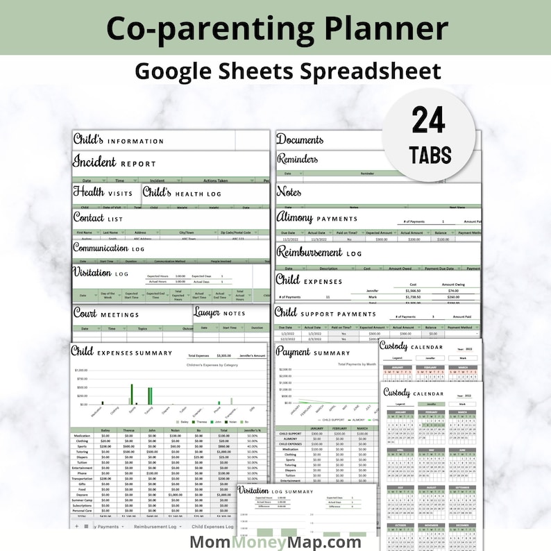Co-parenting Planner Google Sheets Spreadsheet, Child Custody Planner ...