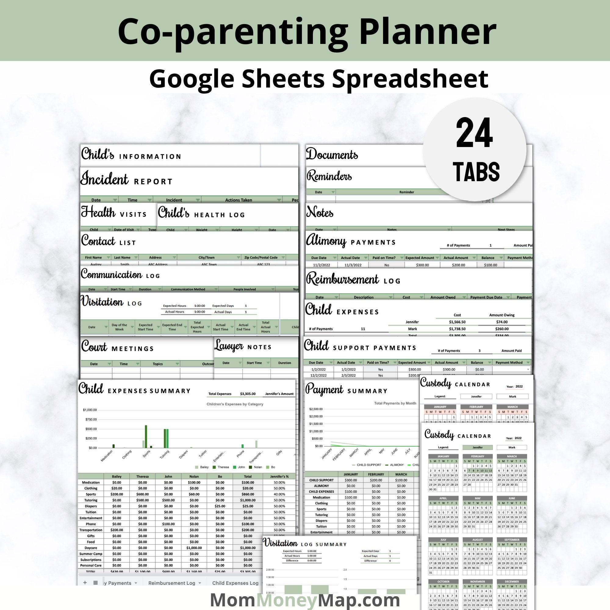 Co-parenting Planner Google Sheets Spreadsheet, Child Custody Planner ...